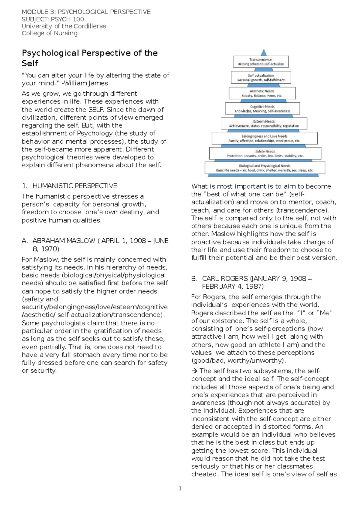 Topic 3 Psychological Perspective - MODULE 3: PSYCHOLOGICAL PERSPECTIVE ...