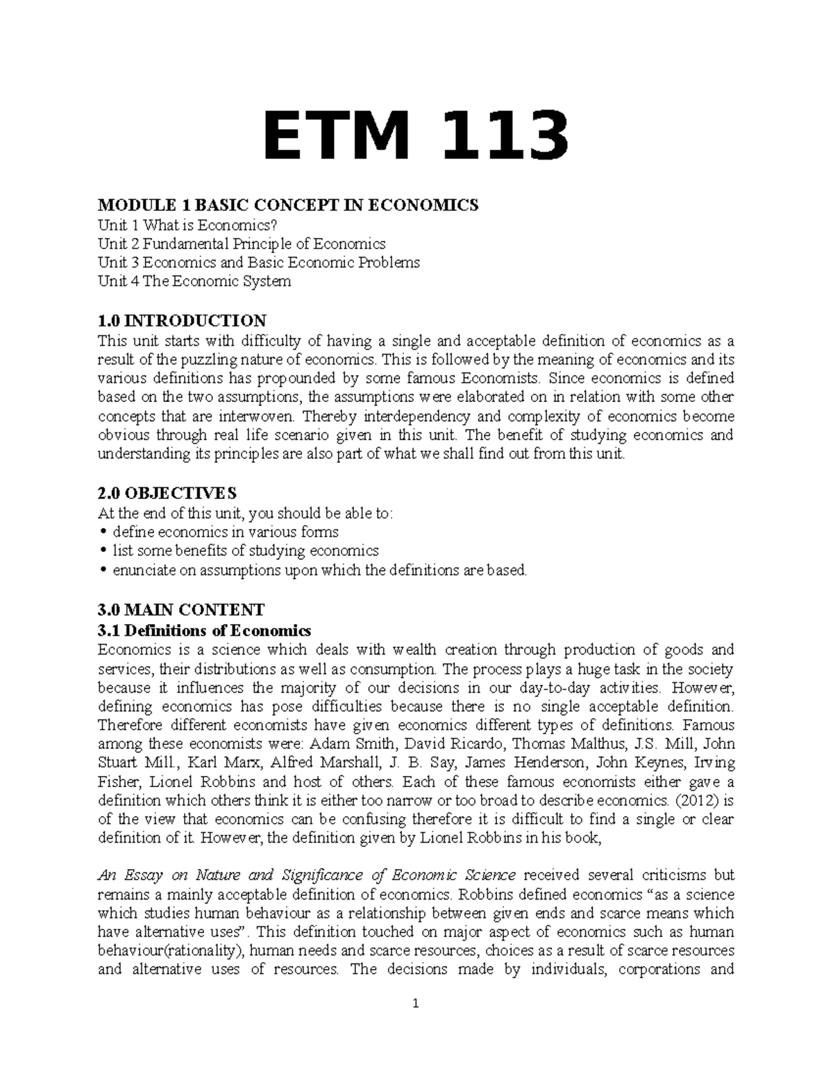 Econs 112 2023 - Very effective - ETM 113 MODULE 1 BASIC CONCEPT IN ...