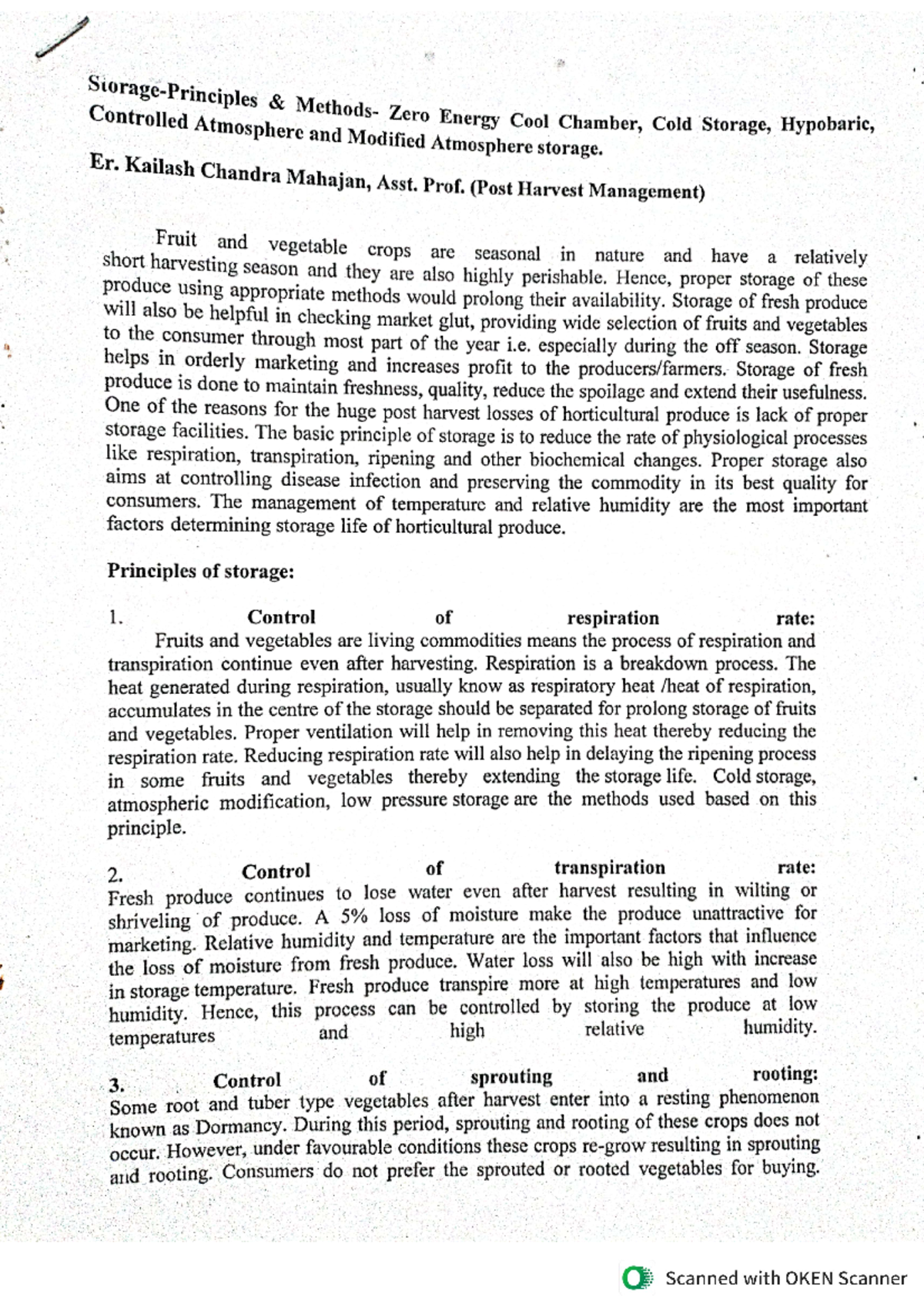 Storage principles and methods - Post Harvest Processes and Food ...