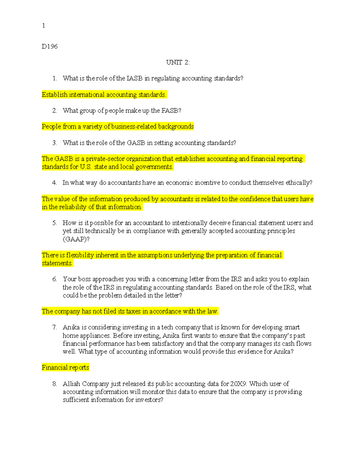 D196 Test Review - 1 D UNIT 2: What is the role of the IASB in ...
