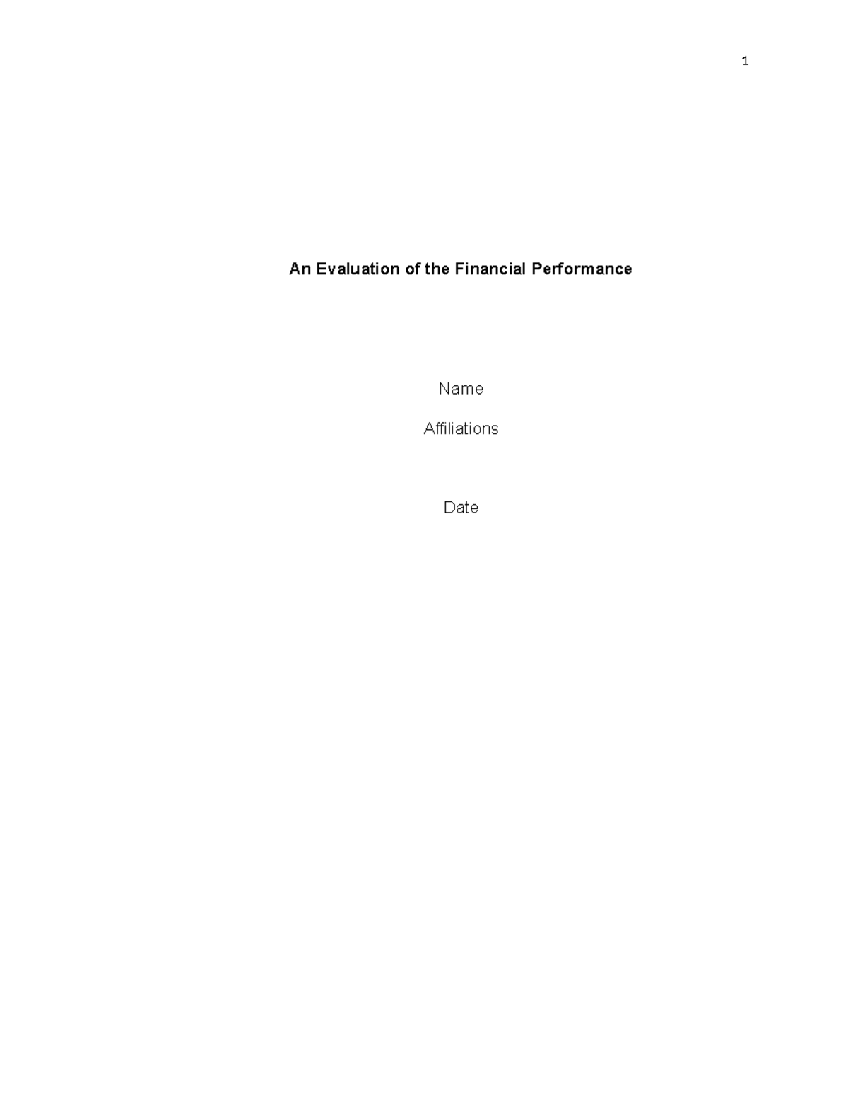 Evaluation - Notes - An Evaluation of the Financial Performance Name ...