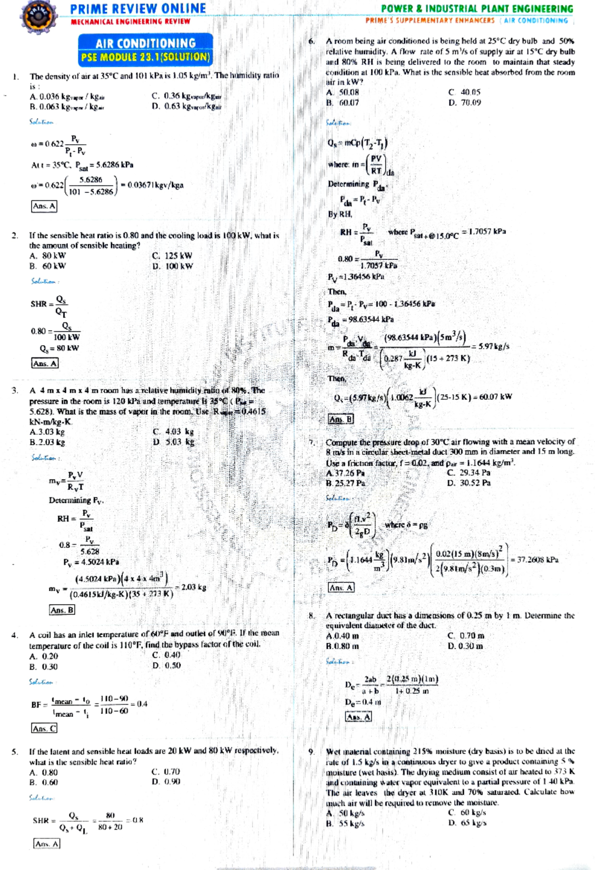 Copy of 23.1 Air-Conditioning Solutions - MECHANICAL ENGINEERING REVIEW ...