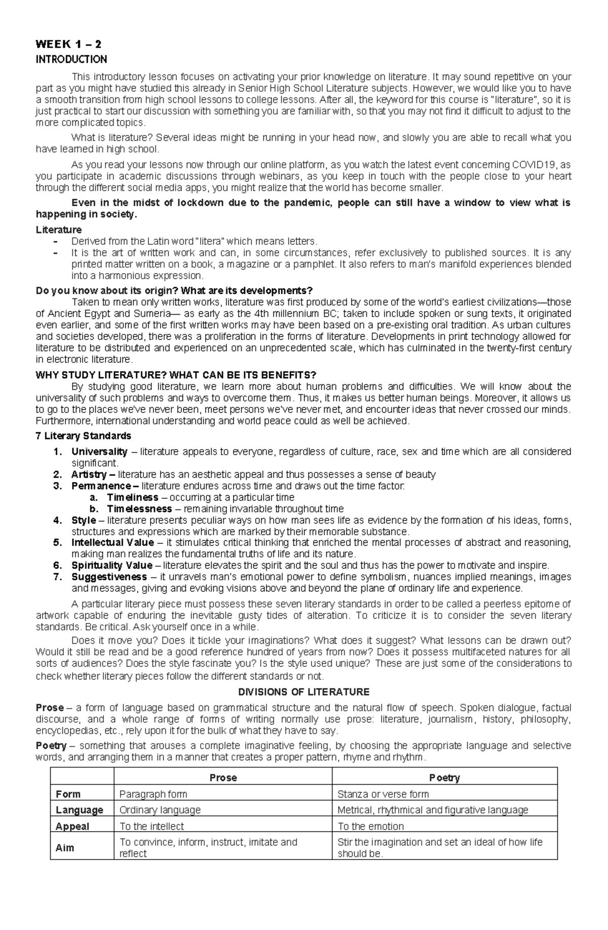 Soclit Prelims week 1 2 - N/A - WEEK 1 – 2 INTRODUCTION This introductory lesson focuses on ...