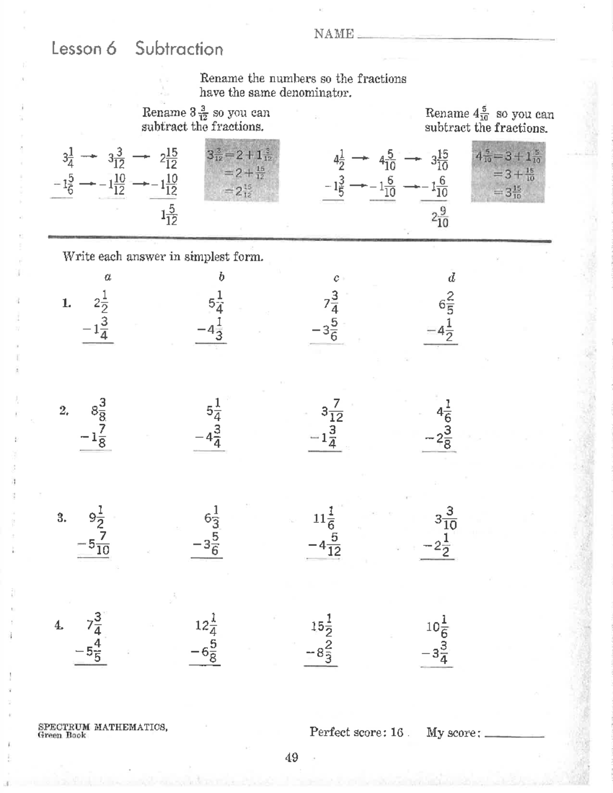 Lesson 6 Unlike fraction subtraction - Studocu
