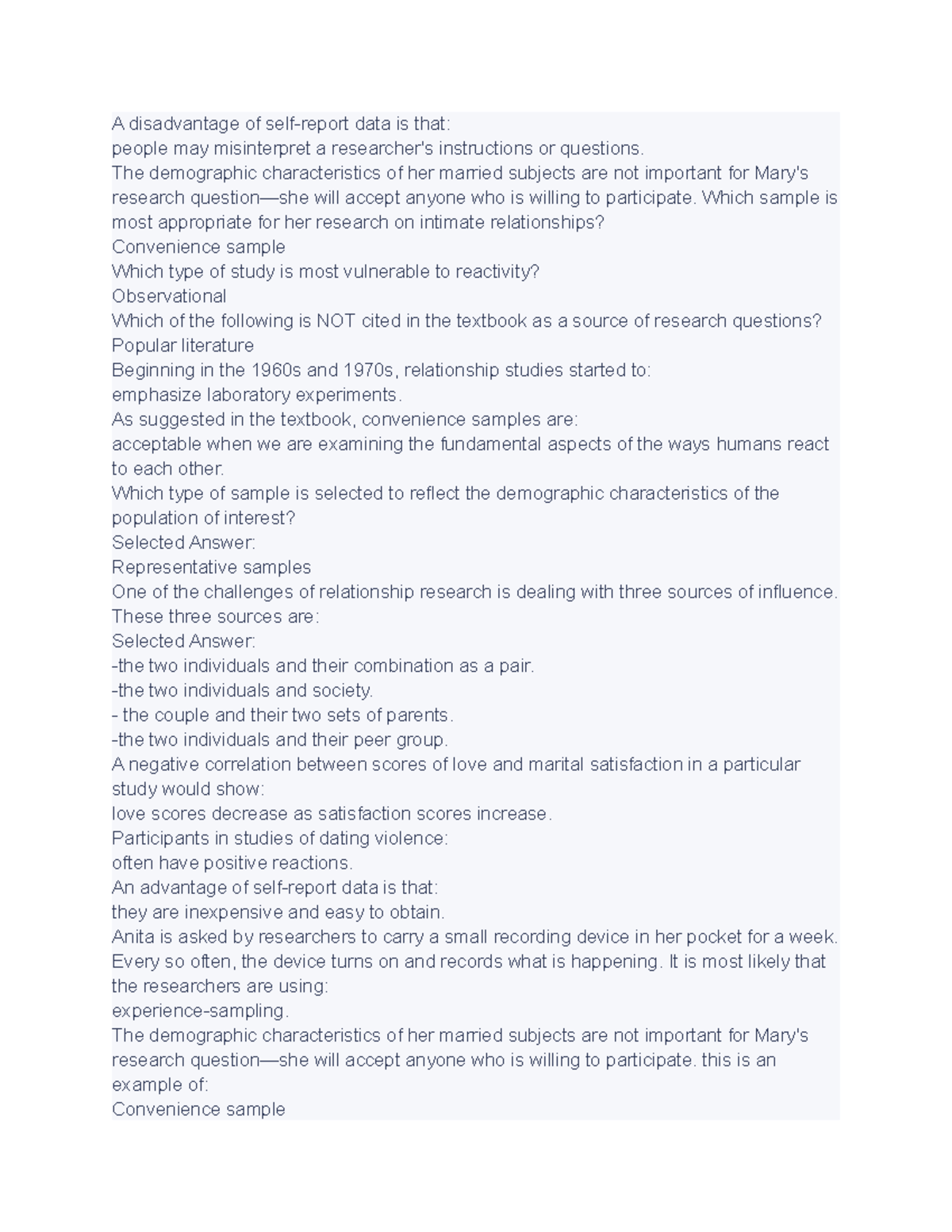 FAS101 Relationships - A disadvantage of self-report data is that ...