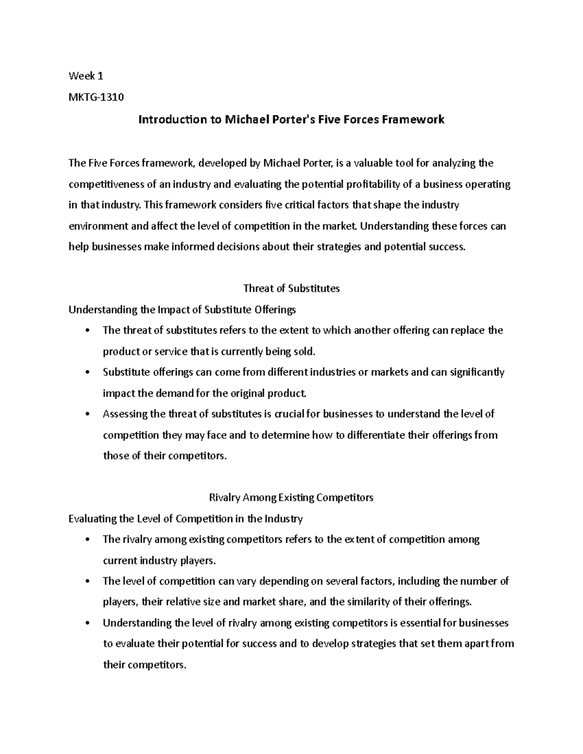Mktgweek 1 3 Week 1 Intro To Marketing Lecture Notes Week 1 Mktg Introduction To Michael