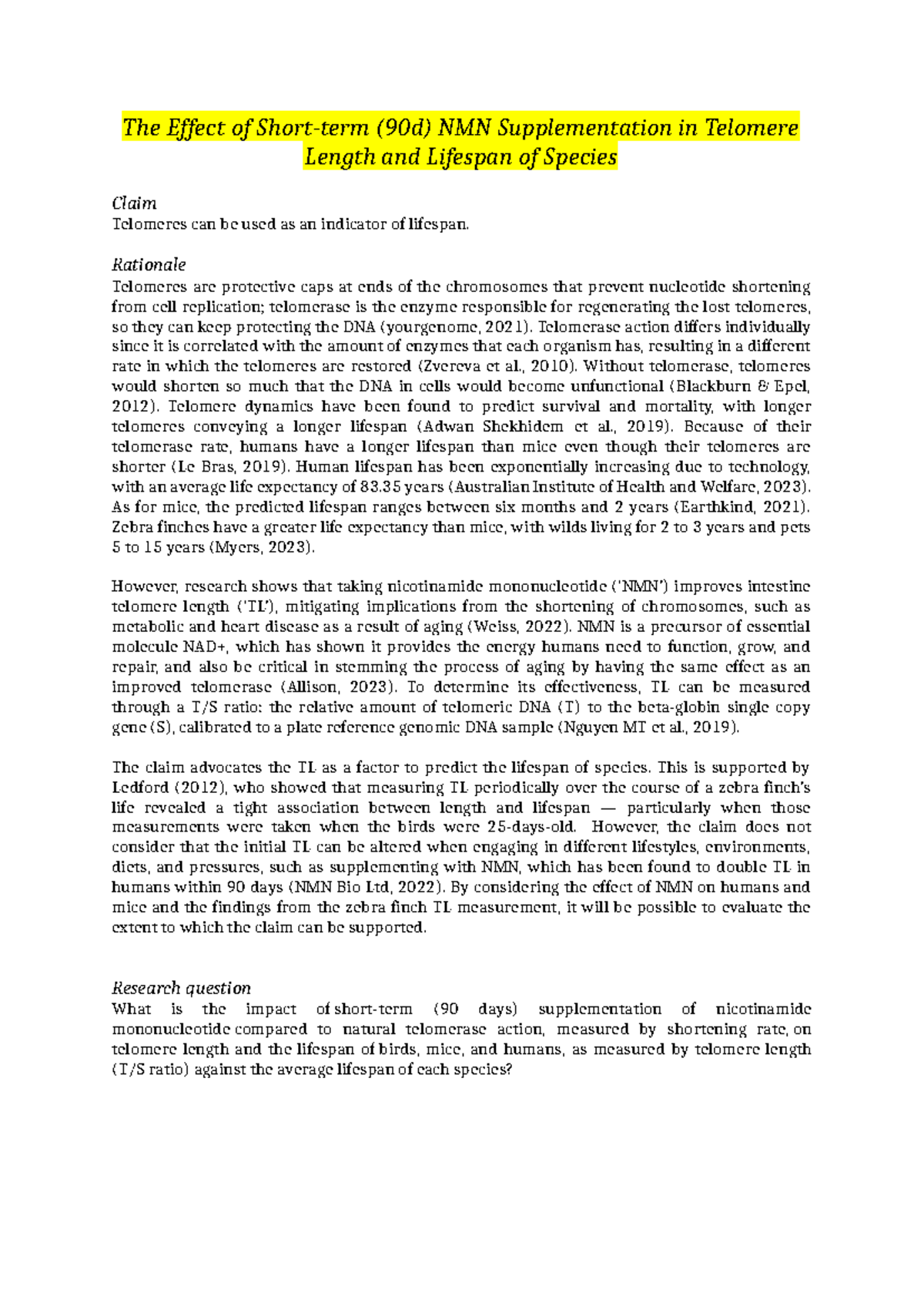 Bio IA3 example 2 - The Effect of Short-term (90d) NMN Supplementation ...