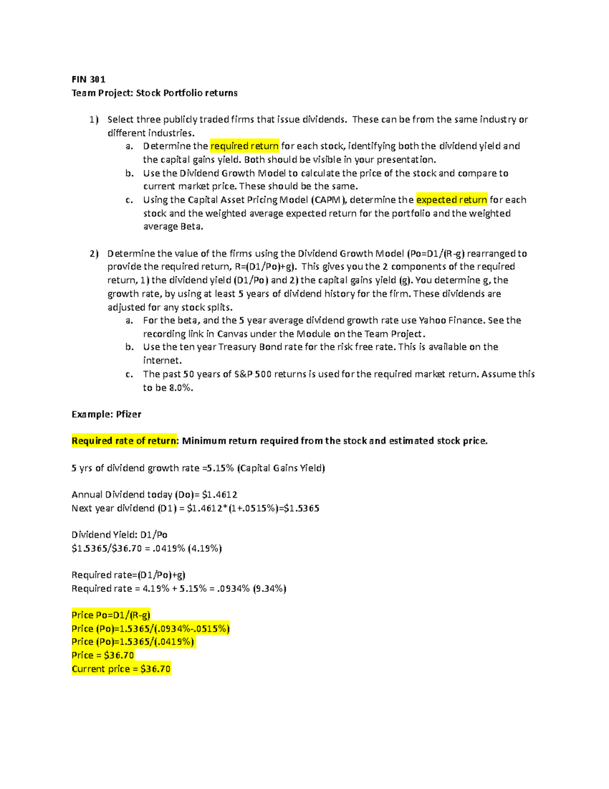 FIN 301 Project 3 Instructions - FIN 301 Team Project: Stock Portfolio ...