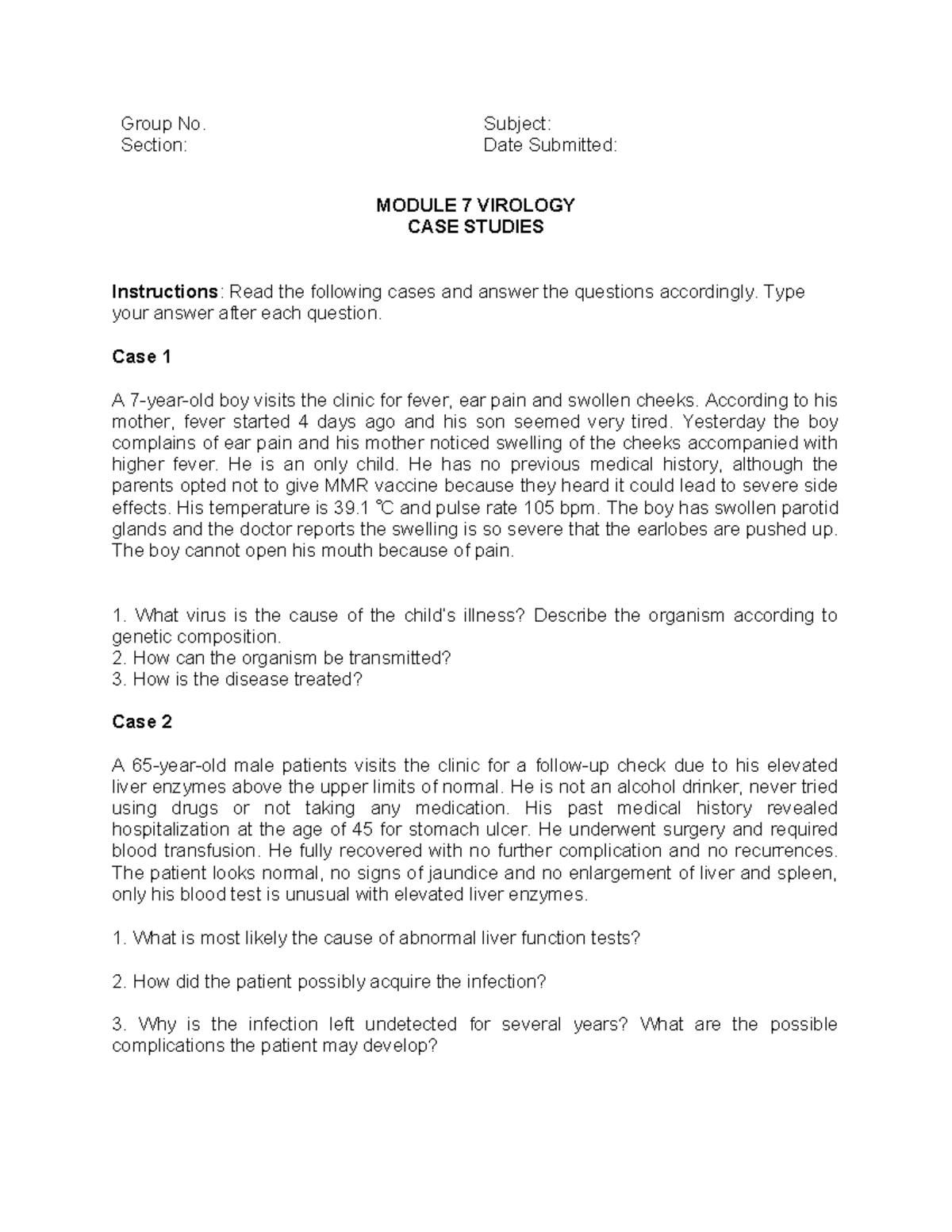 M7 Cases - case study - Group No. Subject: Section: Date Submitted ...