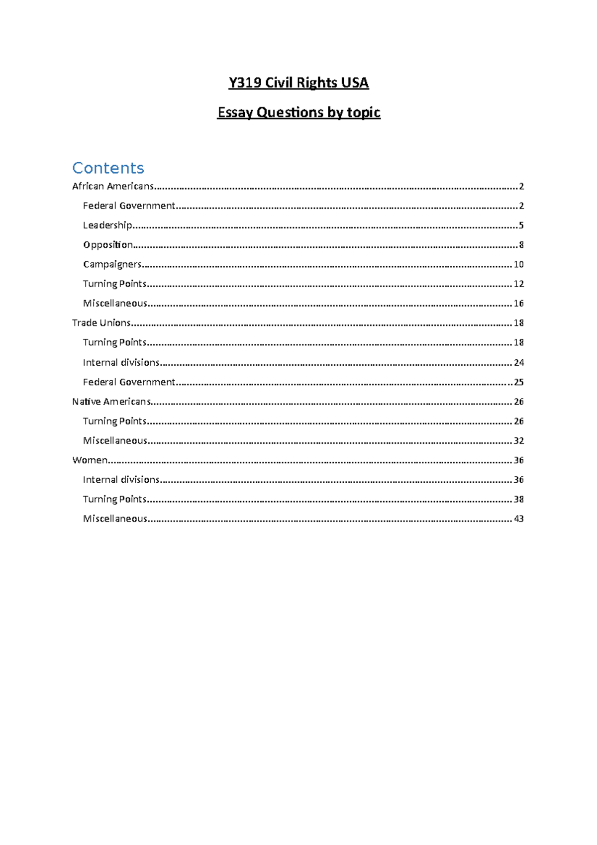 Civil Rights Questions - Y319 Civil Rights USA Essay Questions by topic ...