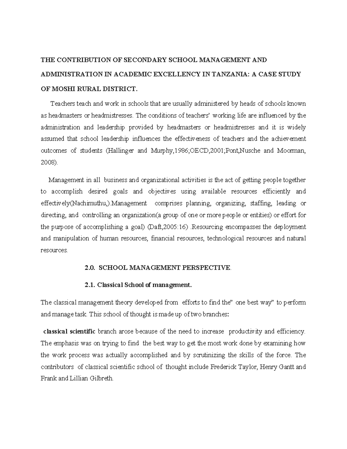 Research Title - THE CONTRIBUTION OF SECONDARY SCHOOL MANAGEMENT AND ...