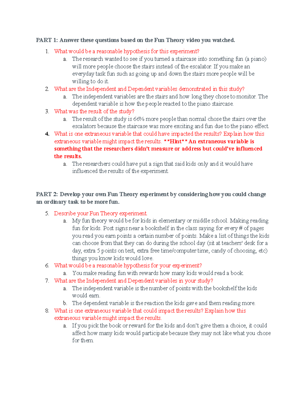 1.6 Assignment Fun Theory - PART 1: Answer these questions based on the ...