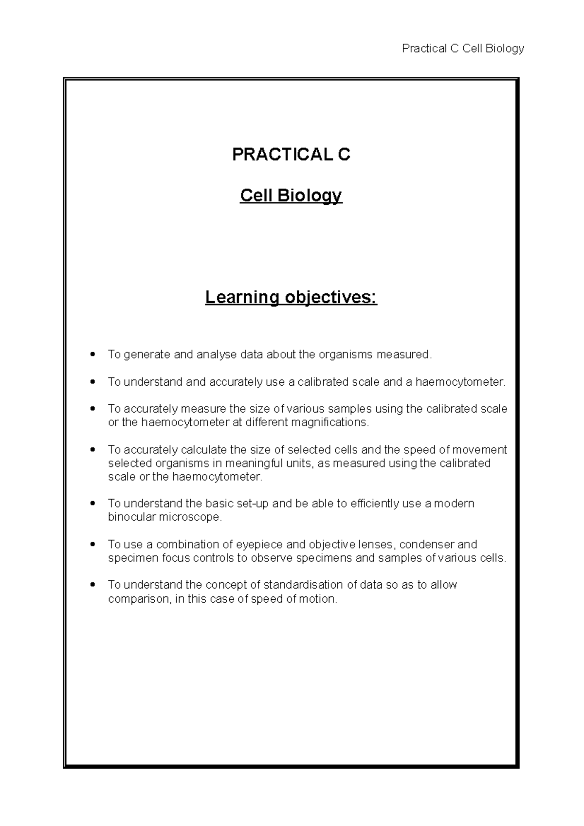 Practical C Cell Biology 2021-22 - PRACTICAL C Cell Biology Learning ...