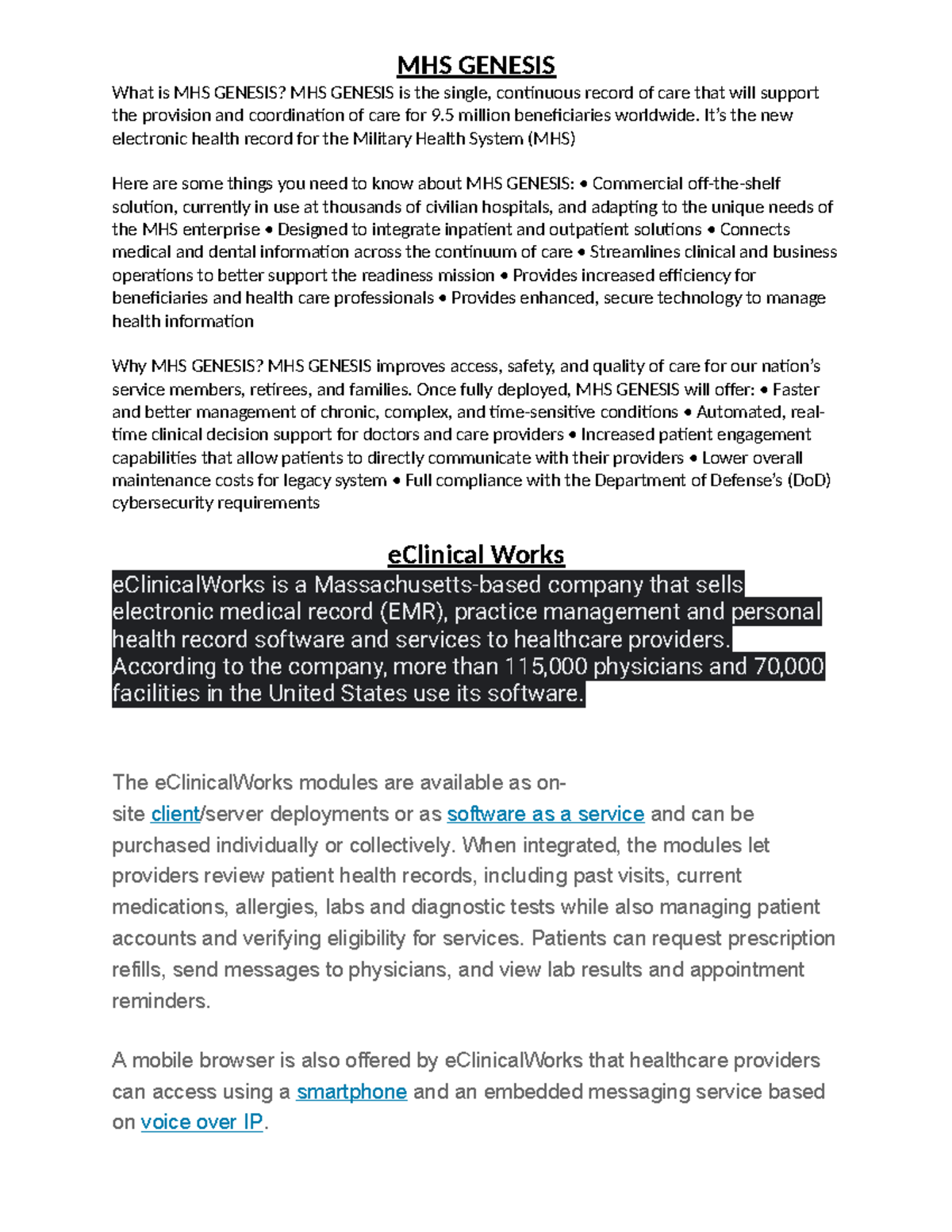 # 3 - Assisgnemnt - MHS GENESIS What is MHS GENESIS? MHS GENESIS is the ...