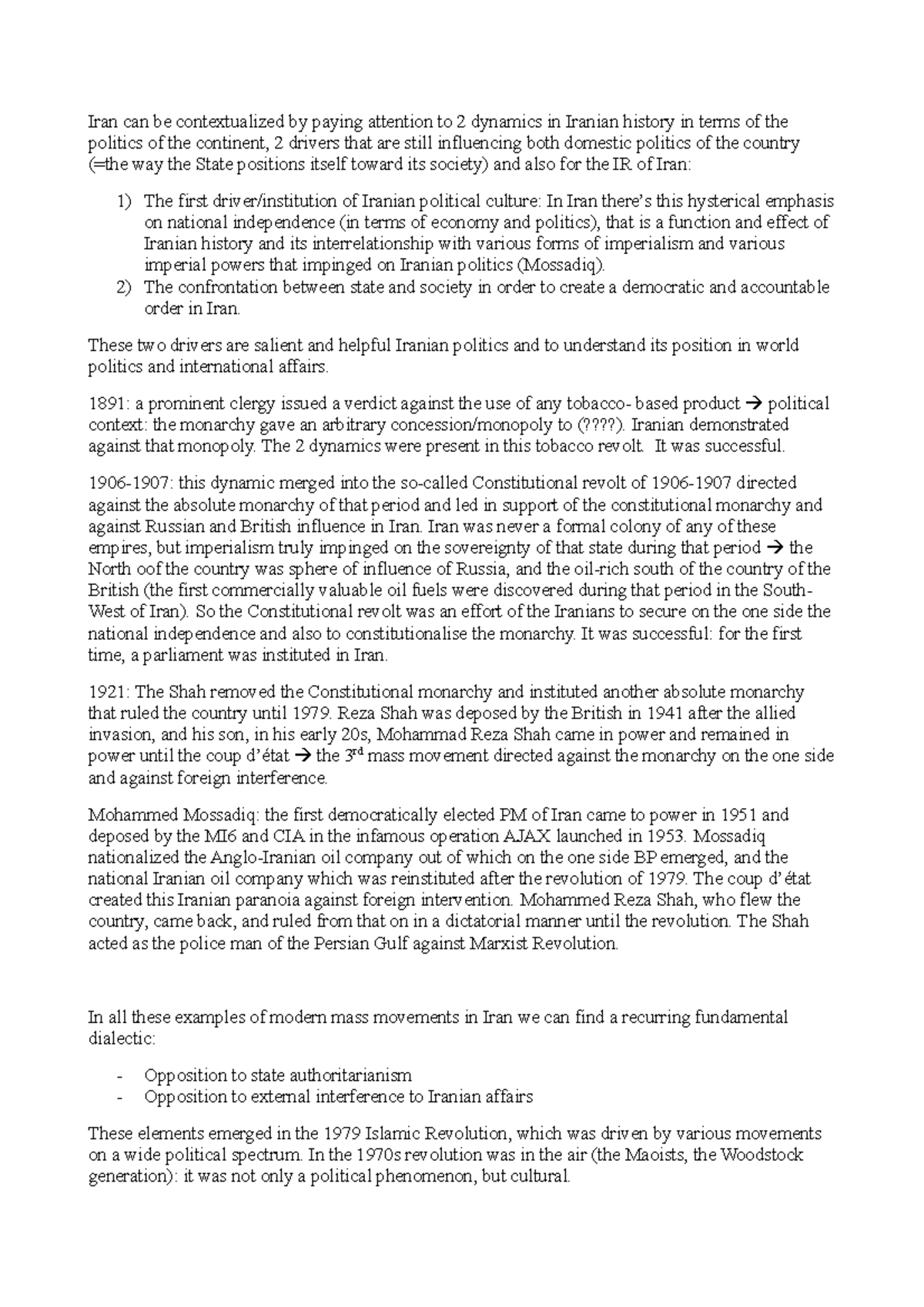 Key points Iranian history - lecture - Iran can be contextualized by ...