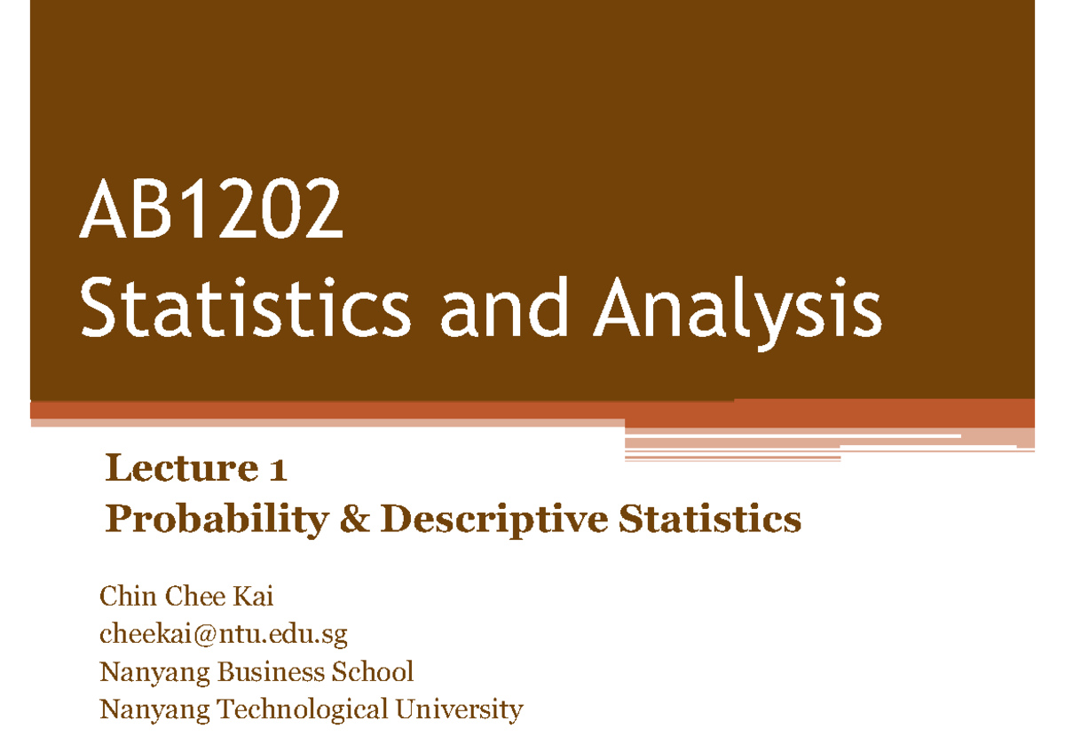 AB1202 Lect A 01 - Lecture notes 1 - AB Statistics and Analysis Chin ...