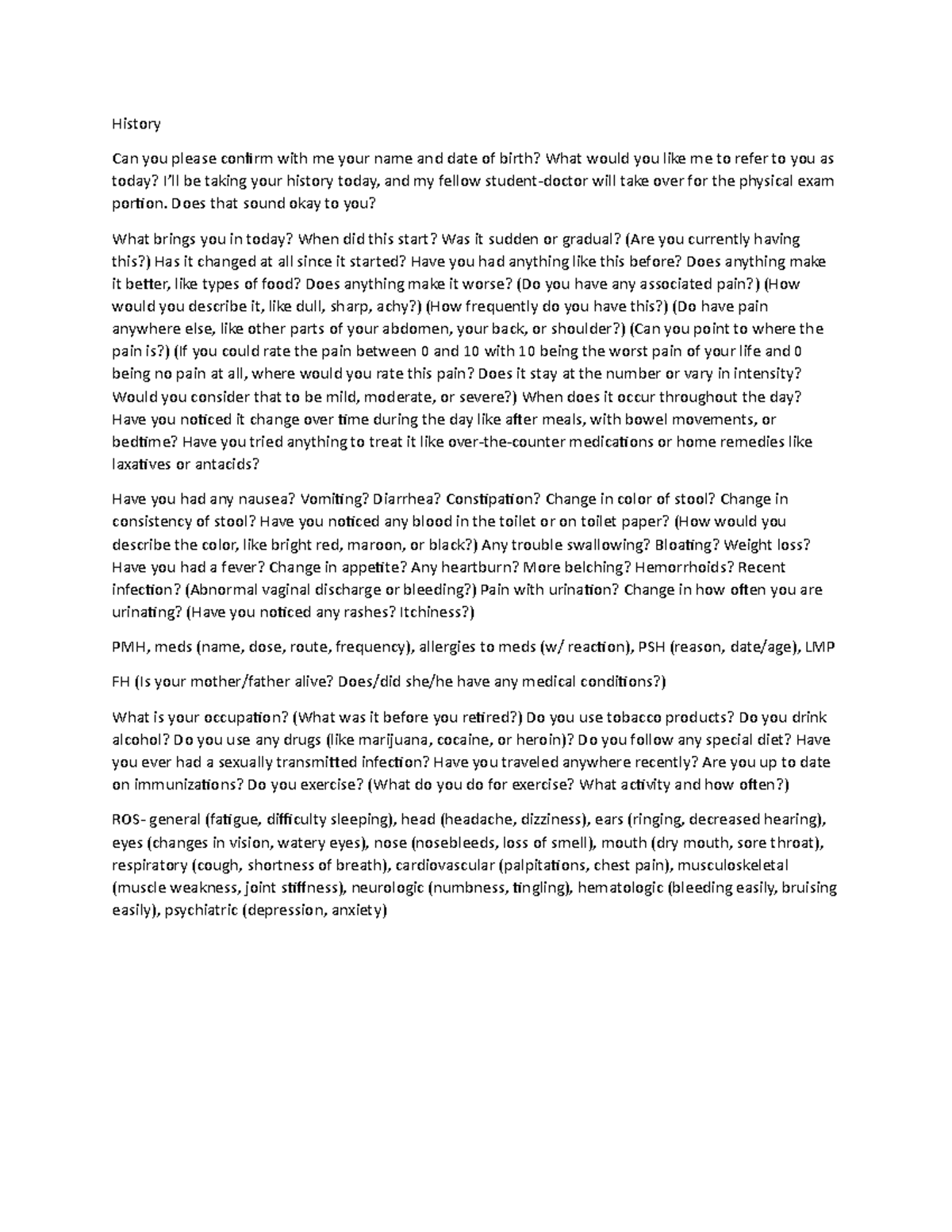 GI Simulation Lab - History Can you please confirm with me your name ...