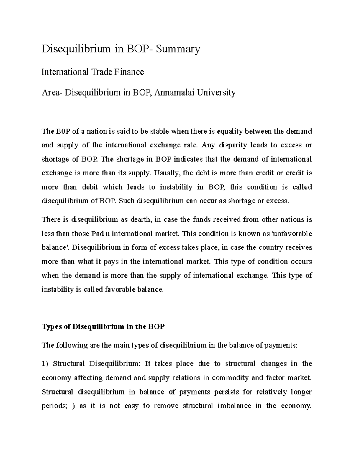 Disequilibrium in BOP - Its useful for examination - Disequilibrium in ...