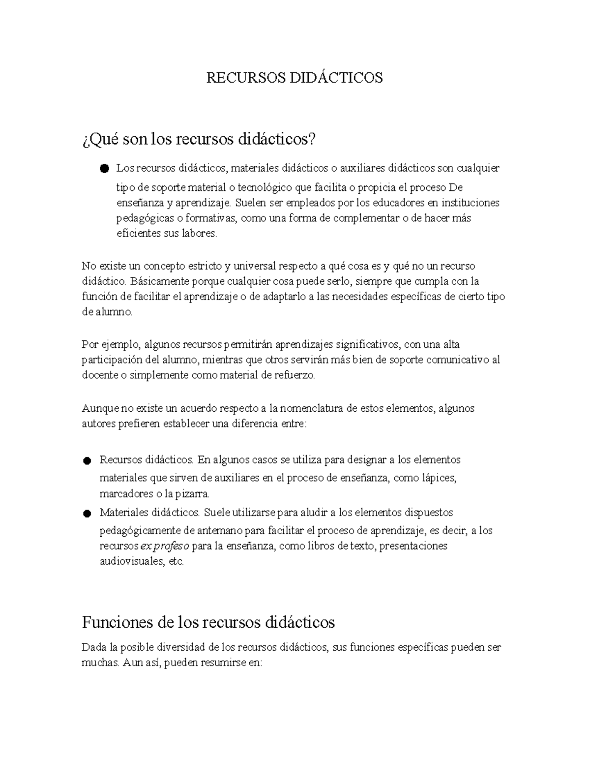 Recursos Didácticos - RECURSOS DIDÁCTICOS ¿Qué son los recursos didácticos? Los recursos - Studocu