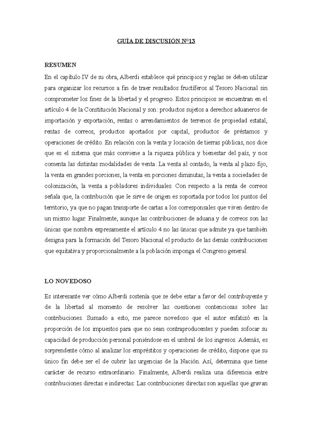GUÍA DE Discusión N°13 - Guía del libro de Alberdi - GUÍA DE DISCUSIÓN ...