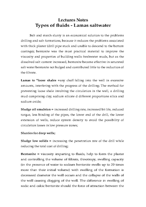 Types of fluids - Water-based fluids - Lectures Notes Types of fluids ...