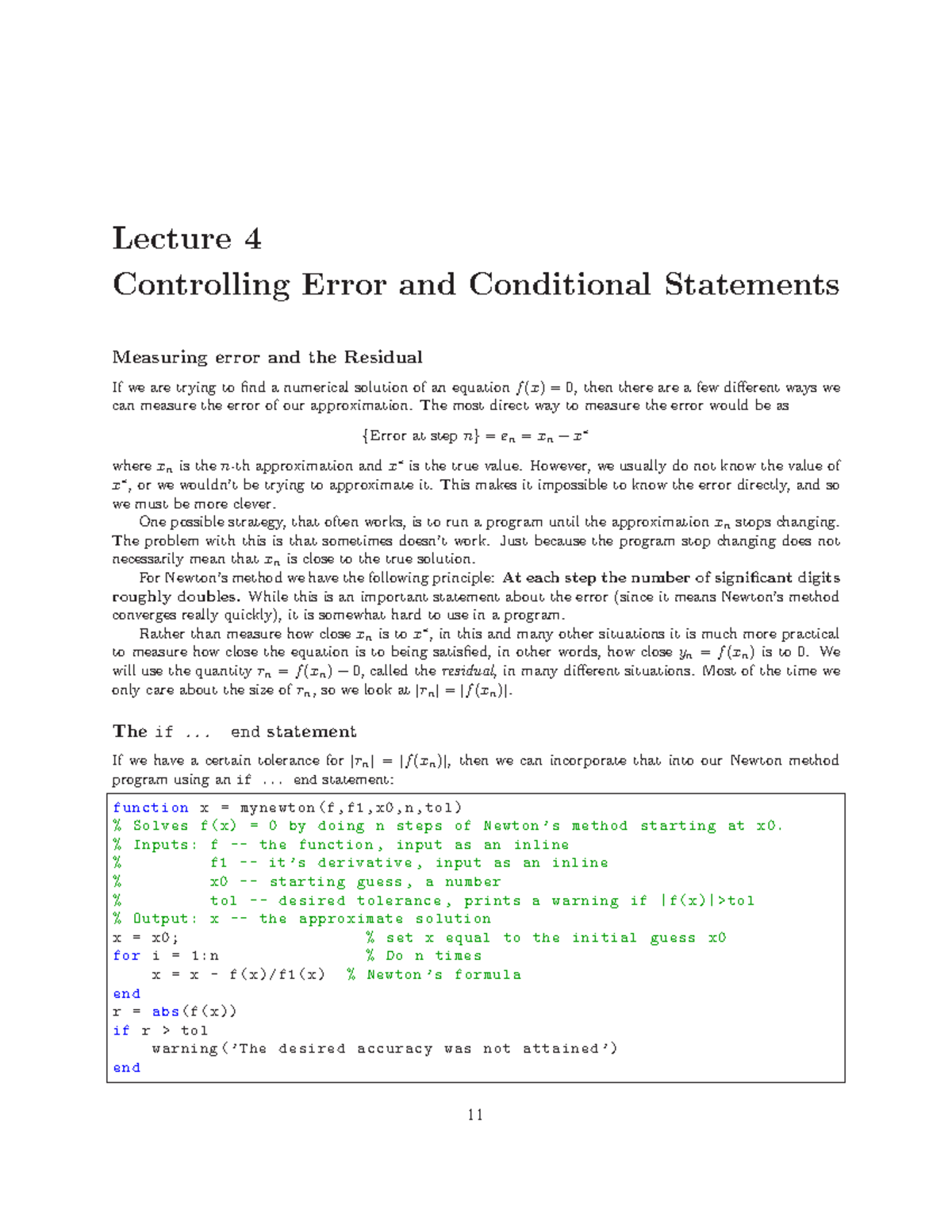 Lecture 4 MATH 3600 Spring 2015 - Lecture 4 Controlling Error and ...