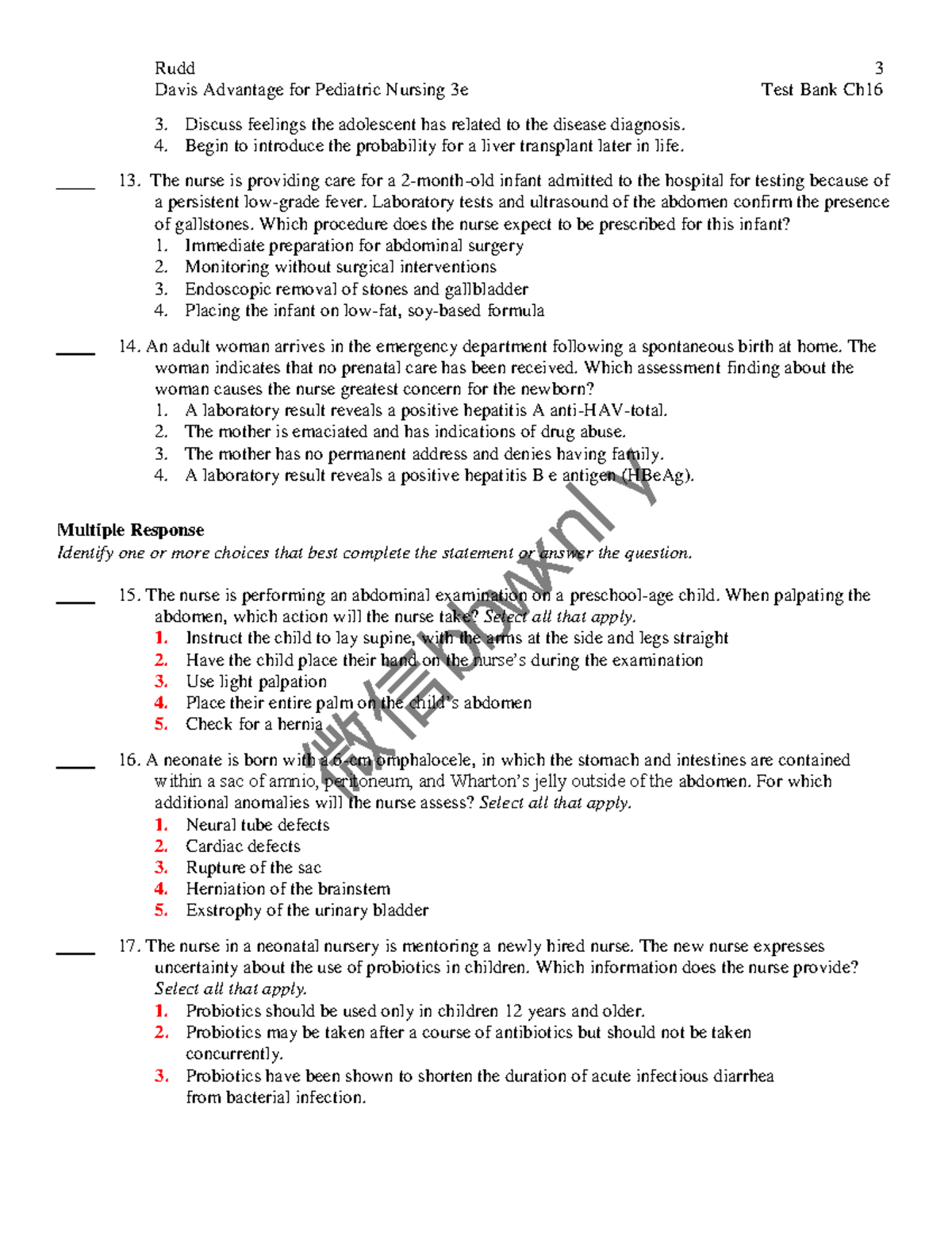 Test bank pediatric nursing critical components of nursing care 3rd ...