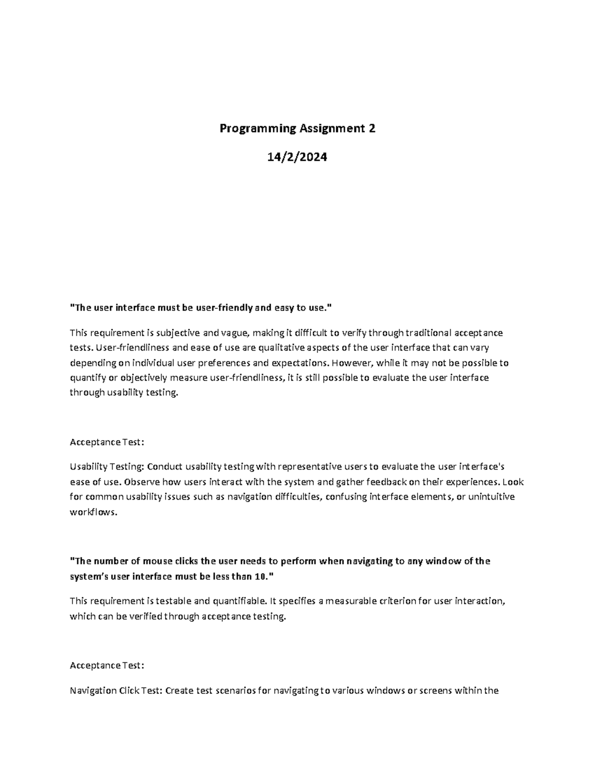 PA 2 - Programming Assignment 2 14/2/ "The user interface must be user-friendly and easy to ...