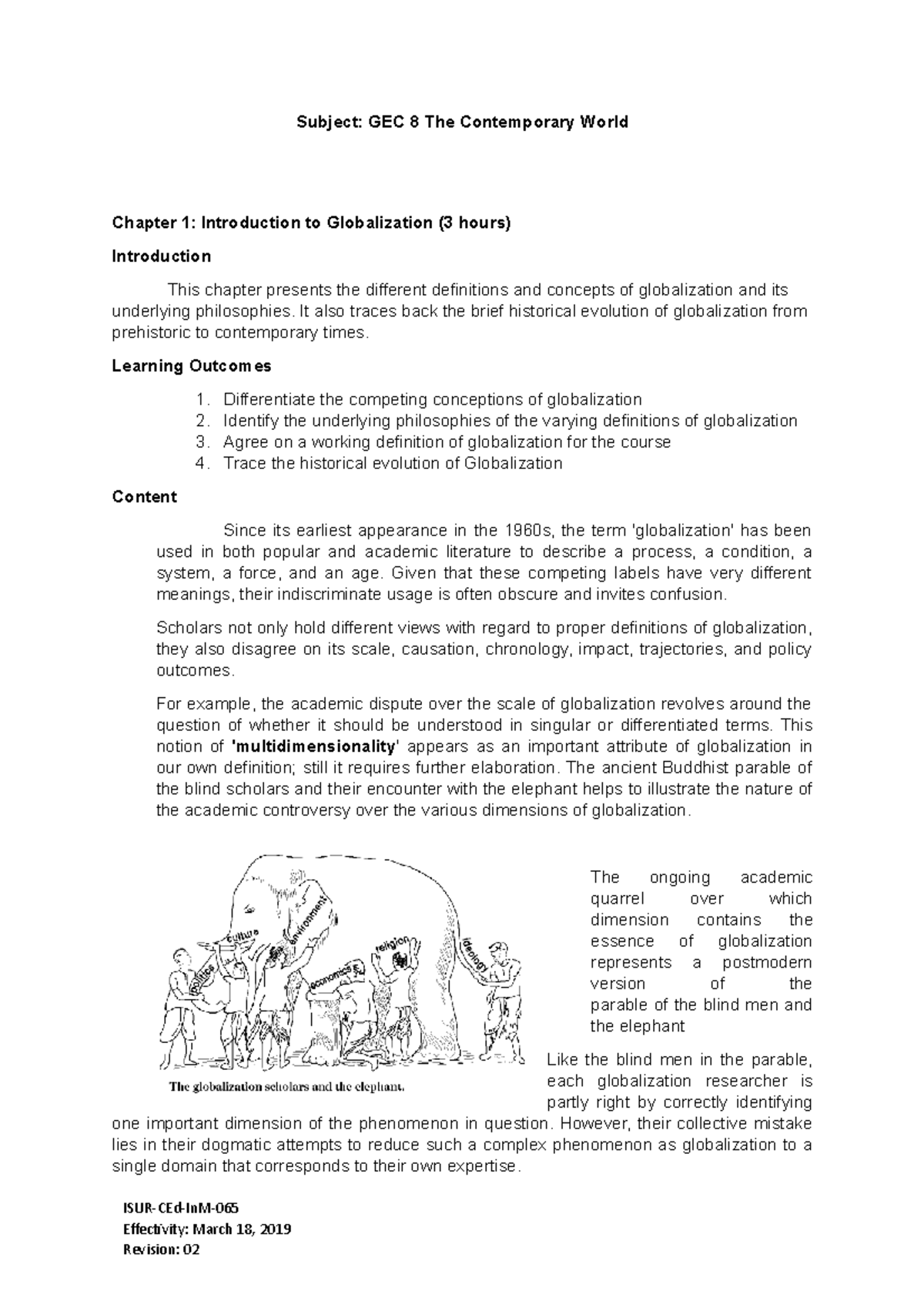 GEC 8 The Contemporary World - Subject: GEC 8 The Contemporary World Chapter 1: Introduction to ...