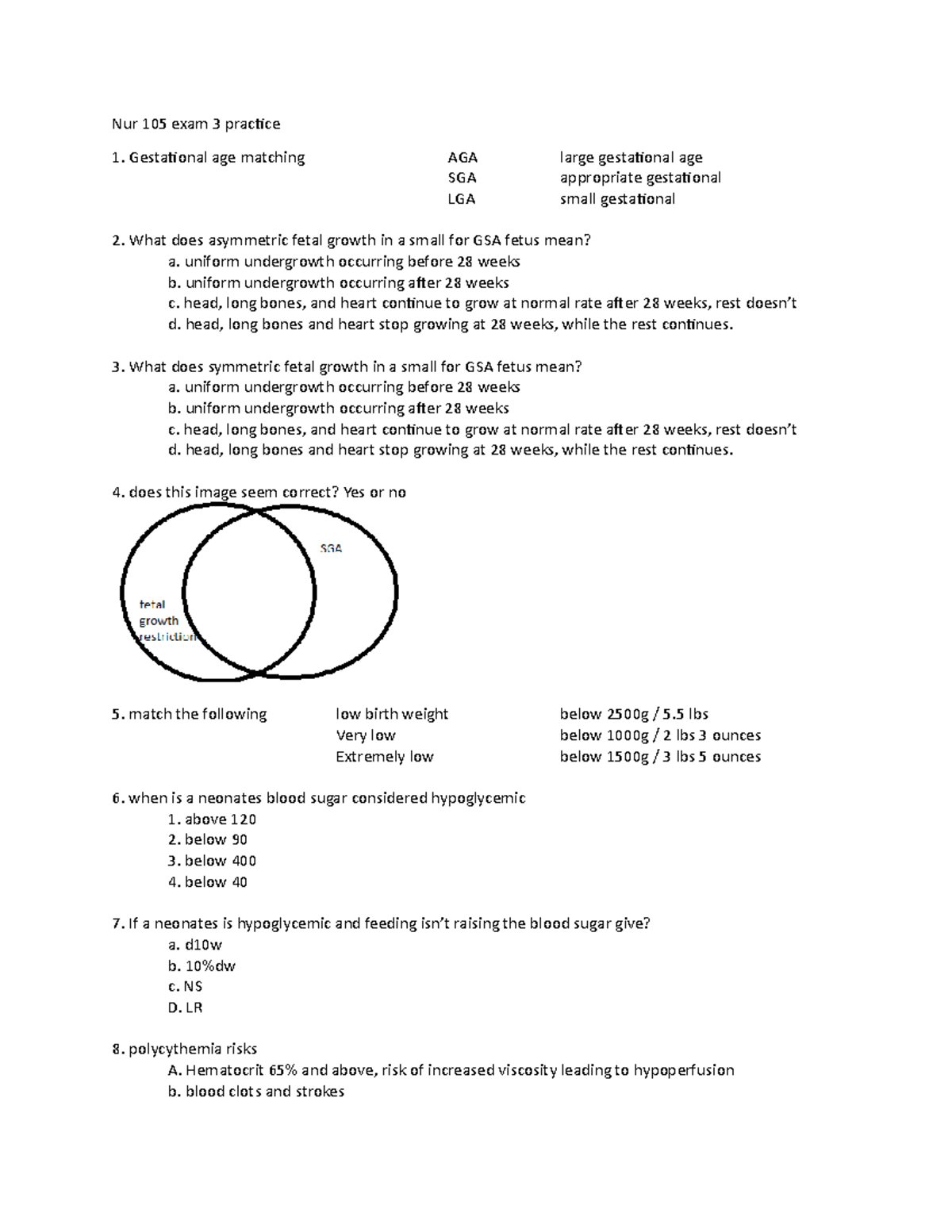Nur 105 exam 3 practice - no answer key, test prep, about 50% accurate ...