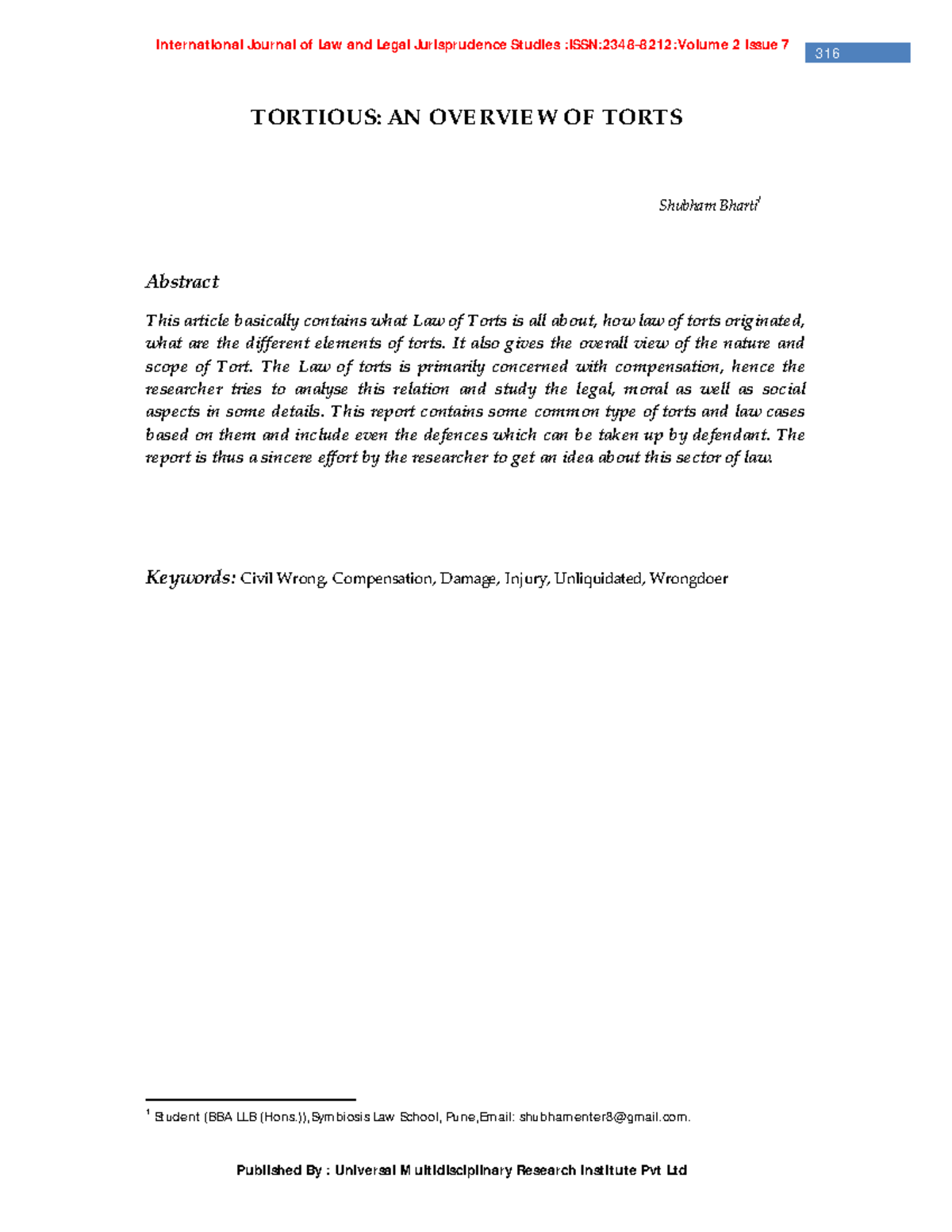 Tortious An Overview of Torts - TORTIOUS: AN OVE RVIE W OF TORTS ...