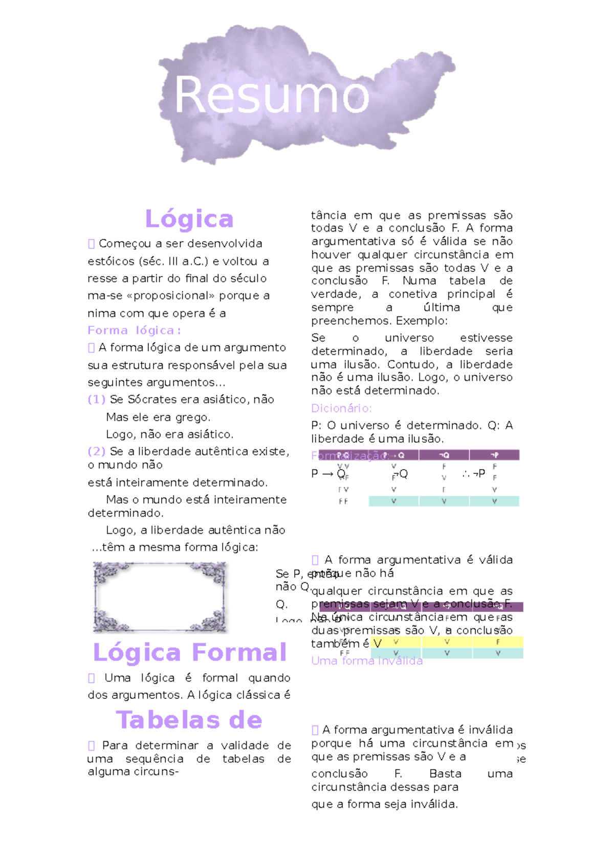 Resumo Filosofia- Lógica proposicional 10ºAno - Filosofia - ULisboa ...