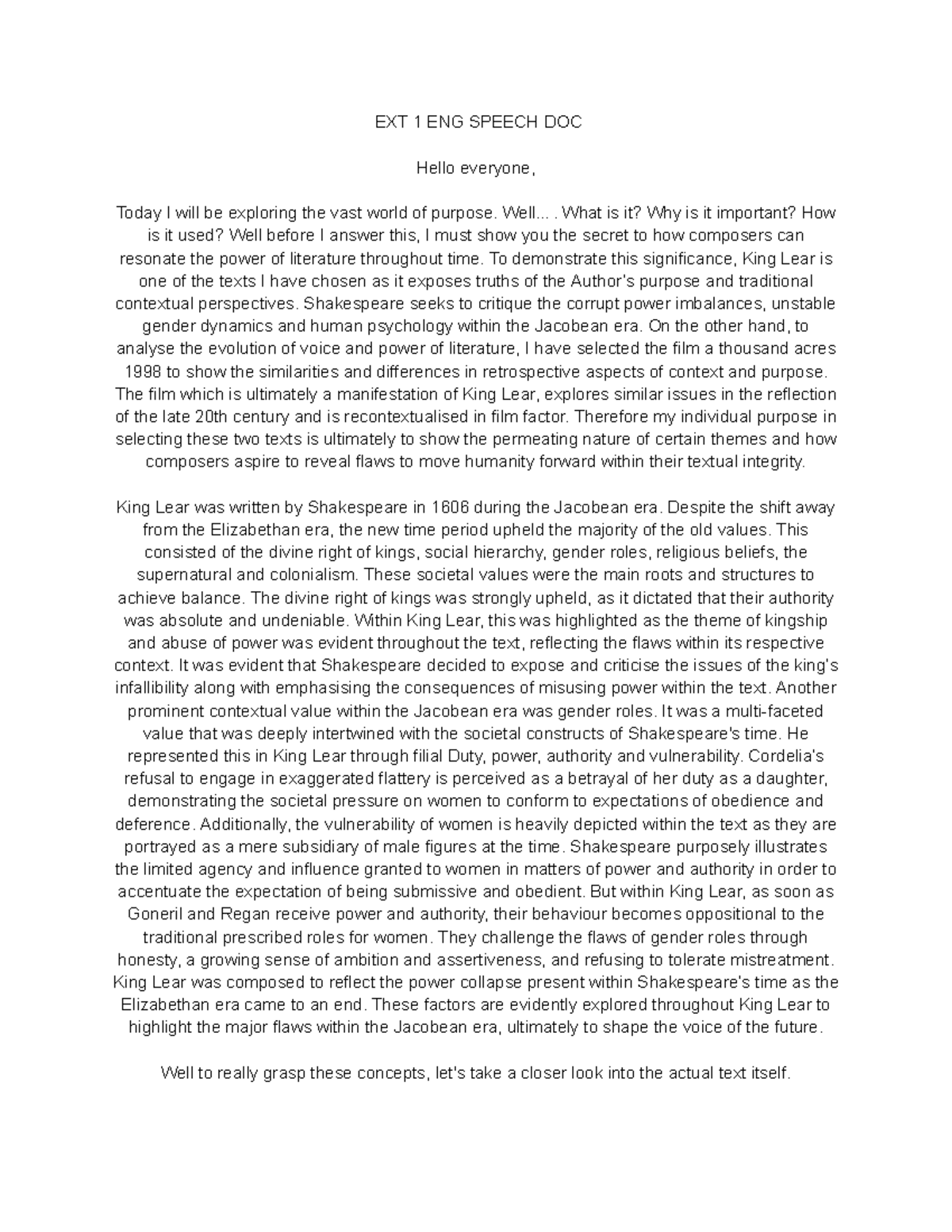 EXT 1 ENG Speech DOC - EXT 1 ENG SPEECH DOC Hello everyone, Today I ...
