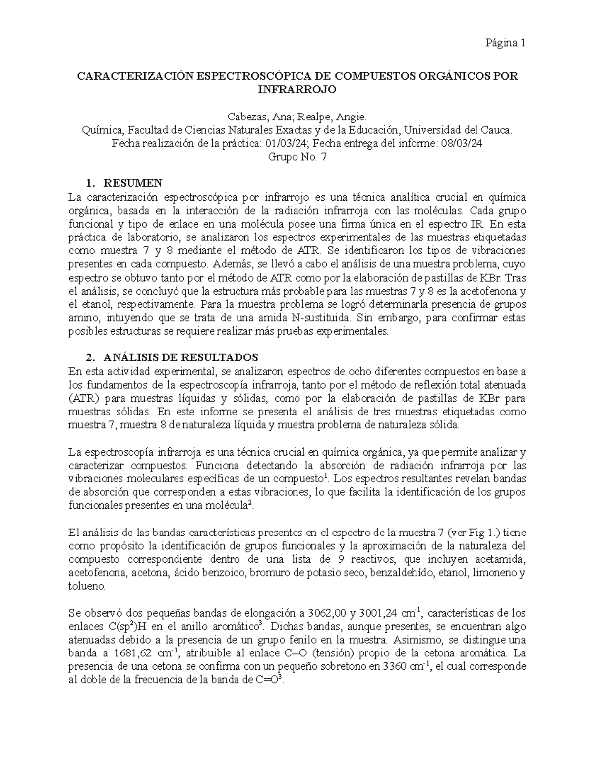 QOII Informe 2 II (1).docx - CARACTERIZACIÓN ESPECTROSCÓPICA DE ...