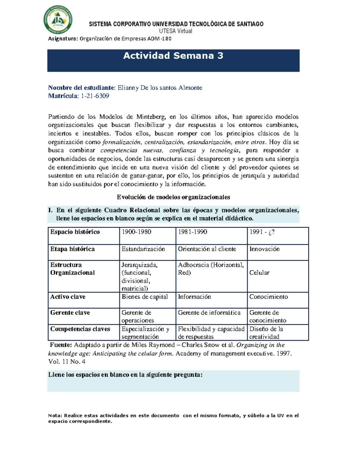 Actividad de la Semana 3 - SISTEMA CORPORATIVO UNIVERSIDAD TECNOL”GICA ...