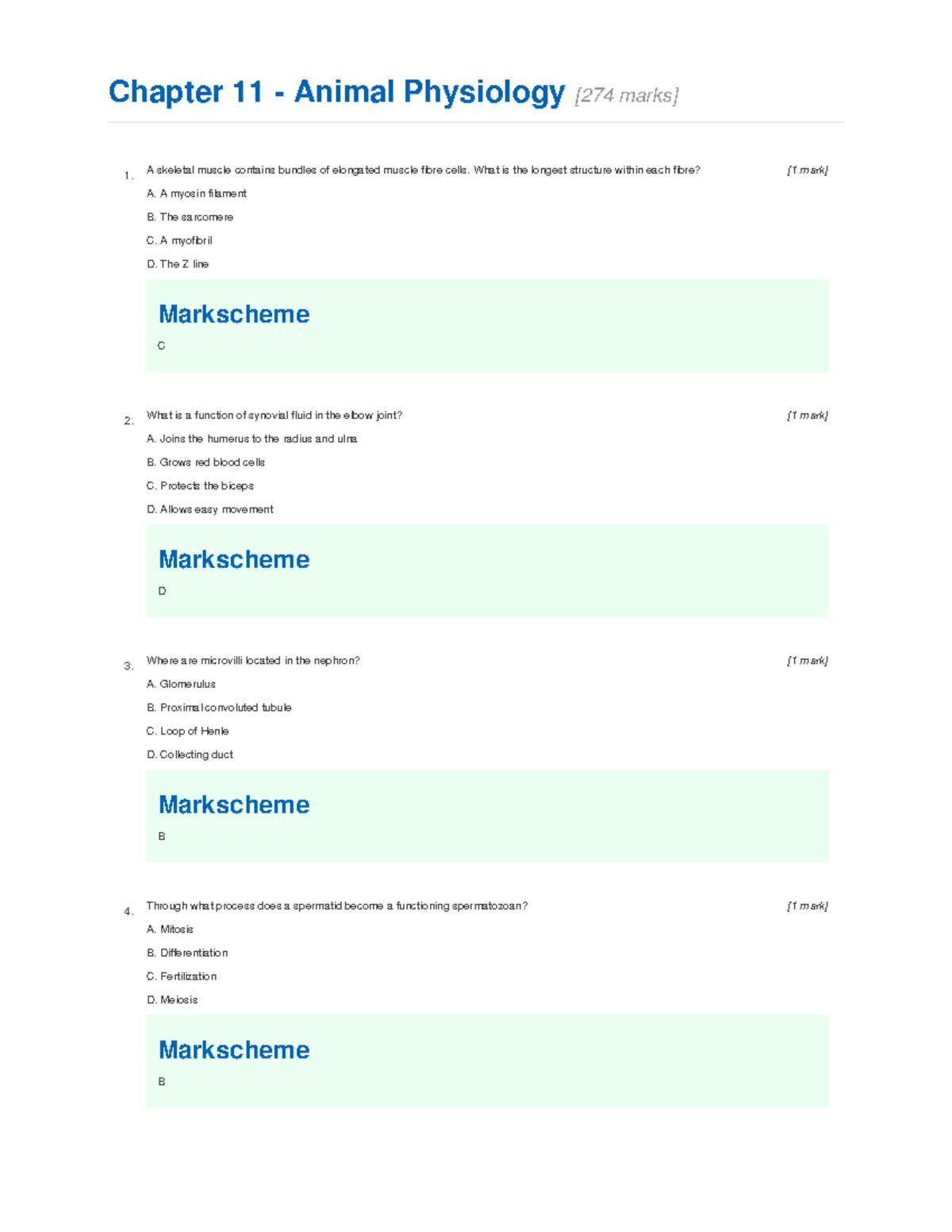 Chapter 11 - animal physiology - Chapter 11 - Animal Physiology [274 ...