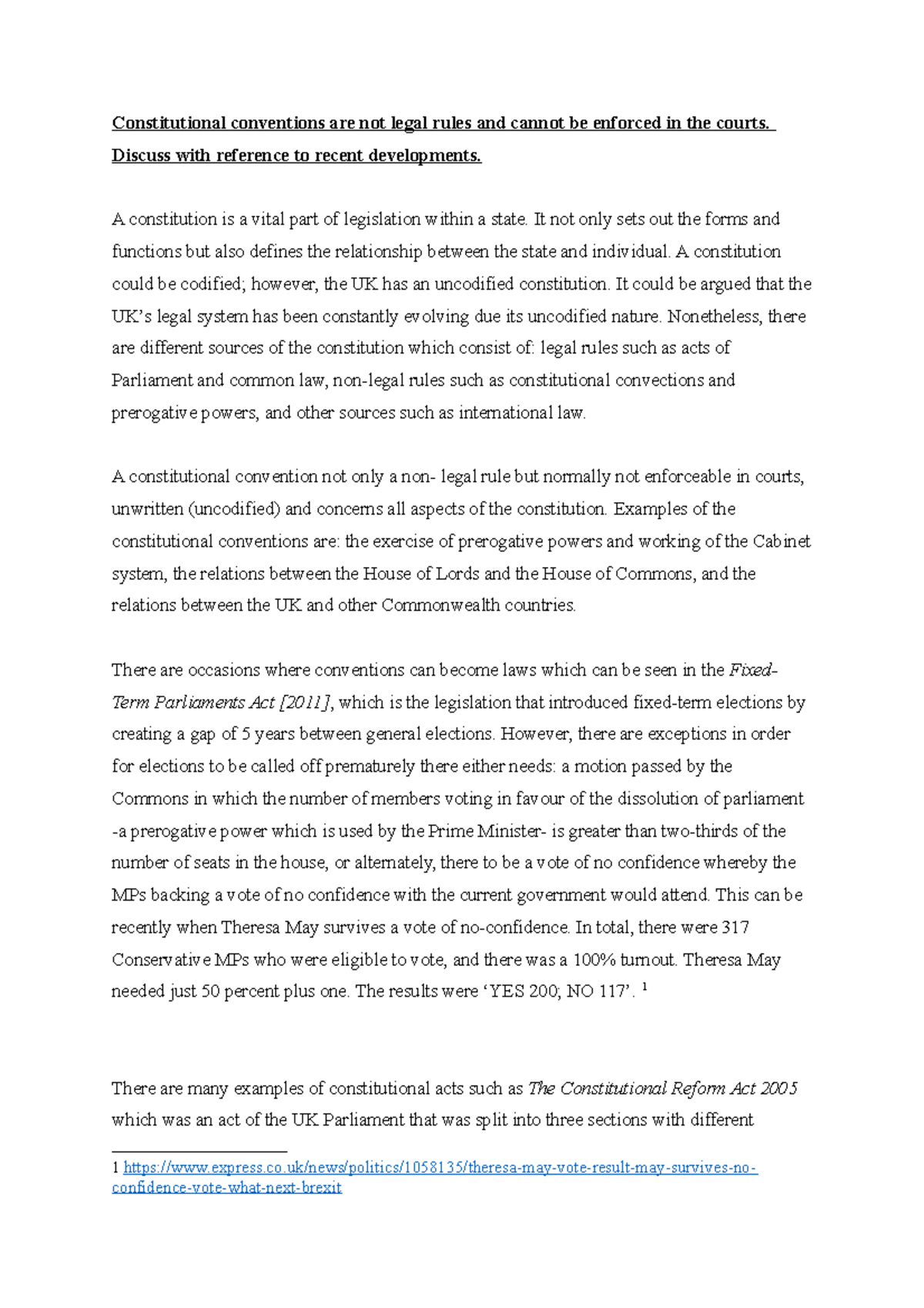Public Law Coursework Constitutional Conventions Are Not Legal Rules