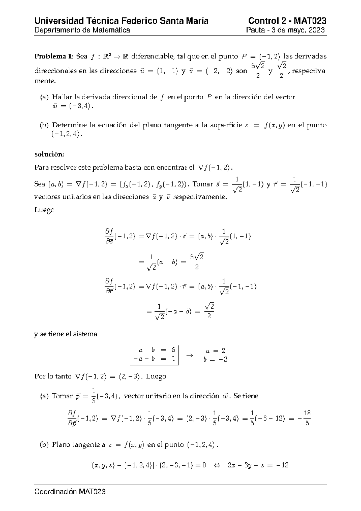 Pauta Control-2-2023-1 - Universidad T ́ecnica Federico Santa Mar ́ıa Departamento de Matem ...