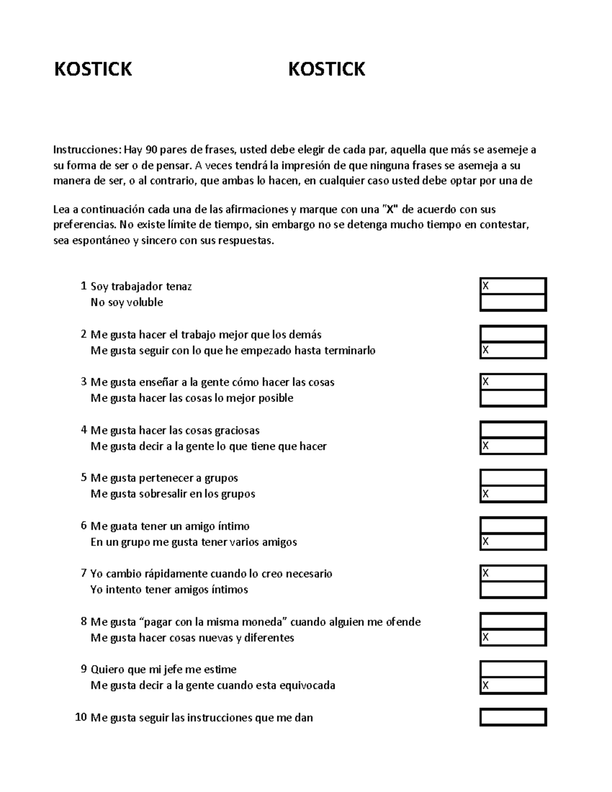 Test de Kostick - respuestas elaboradas para el test - KOSTICK KOSTICK ...