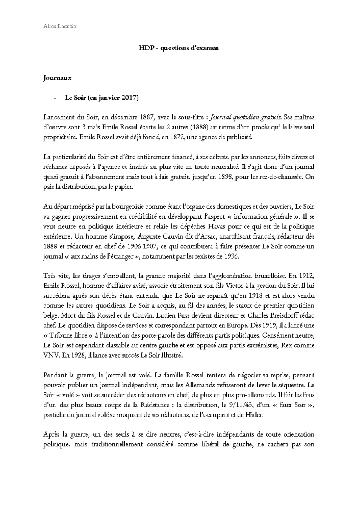 Histoire de la presse - questions d'examen + réponses - **HDP ...