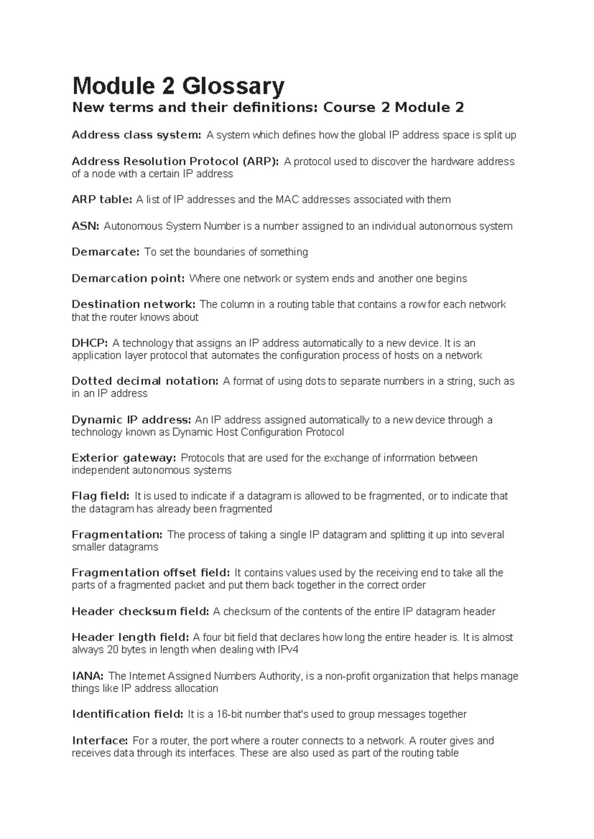 Module 2 Glossary - notes - Module 2 Glossary New terms and their ...