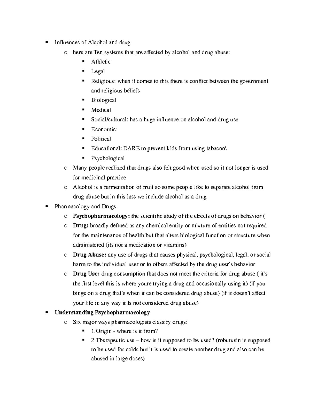 Influences of Alcohol and drug study notes psych 333 - I nflue nc e ...