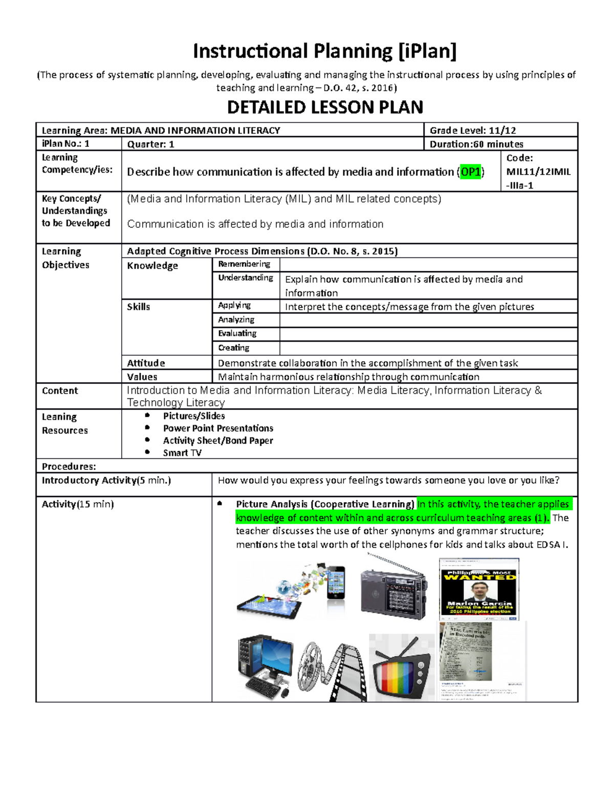 MILQ1 LC1 - Lecture Notes - Instructional Planning [iPlan] (The process ...