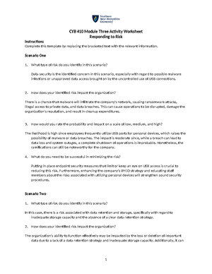 3-1 Activity: Responding to Risk - CYB 410 Module Three Activity ...