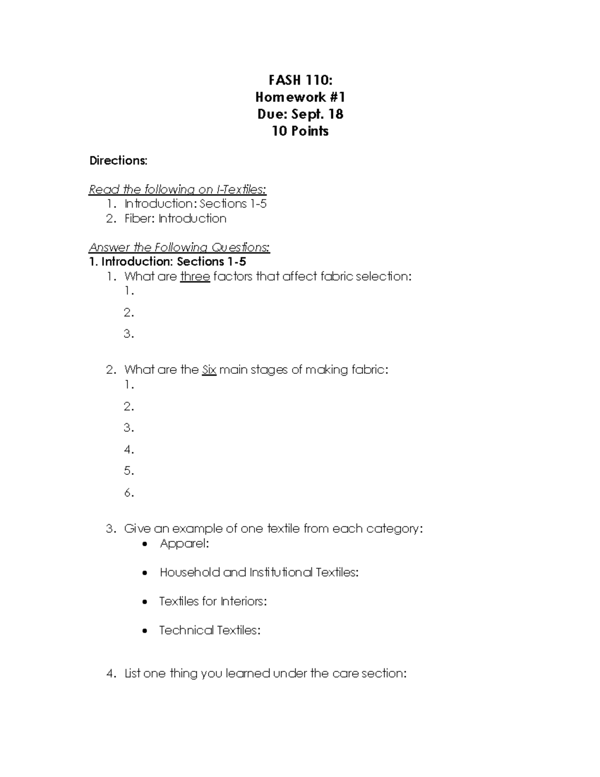 FASH 110 Homework 1-1 (1).. - FASH 110: Homework Due: Sept. 18 10 ...