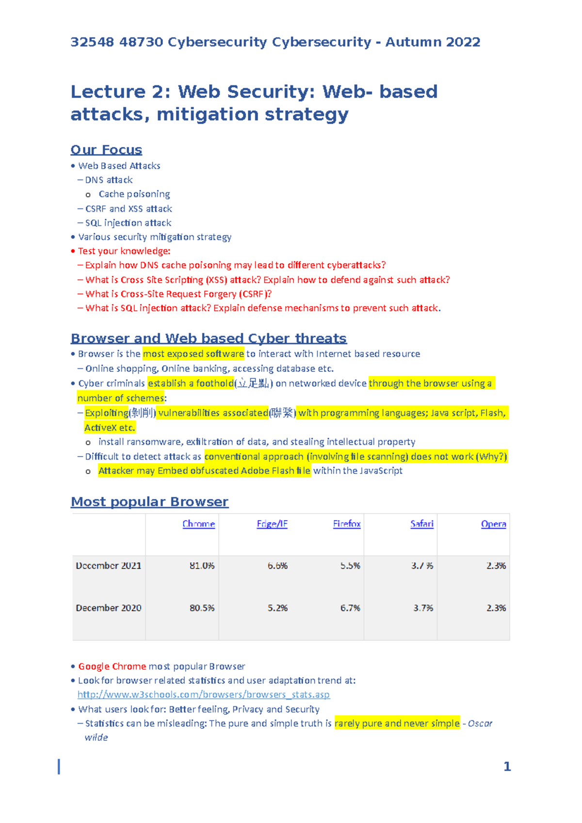 Lecture 2 Note - Lecture 2: Web Security: Web- based attacks ...