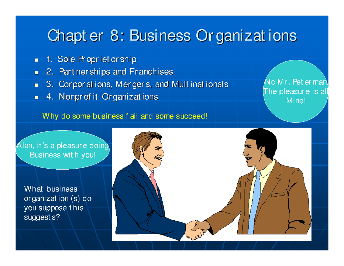 Chapter 8 - Chapt er 8: Business Or ganizat ions Chapt er 8: Business ...