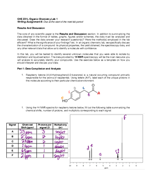 NMR Worksheet - CHE 231 Lab 7 and 8: NMR Spectroscopy Worksheet – 171 points total _______ / 171 ...