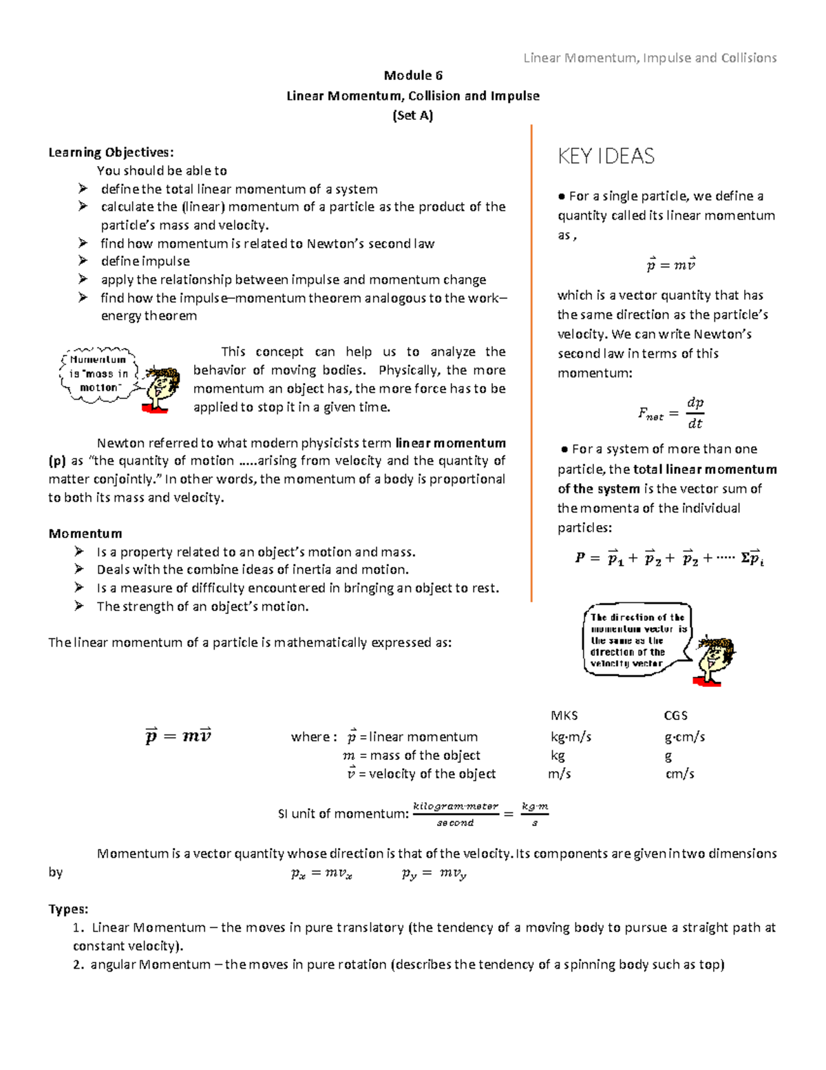 Module 6 Set A Linear Momentum Collision and Impulse - Module 6 Linear ...