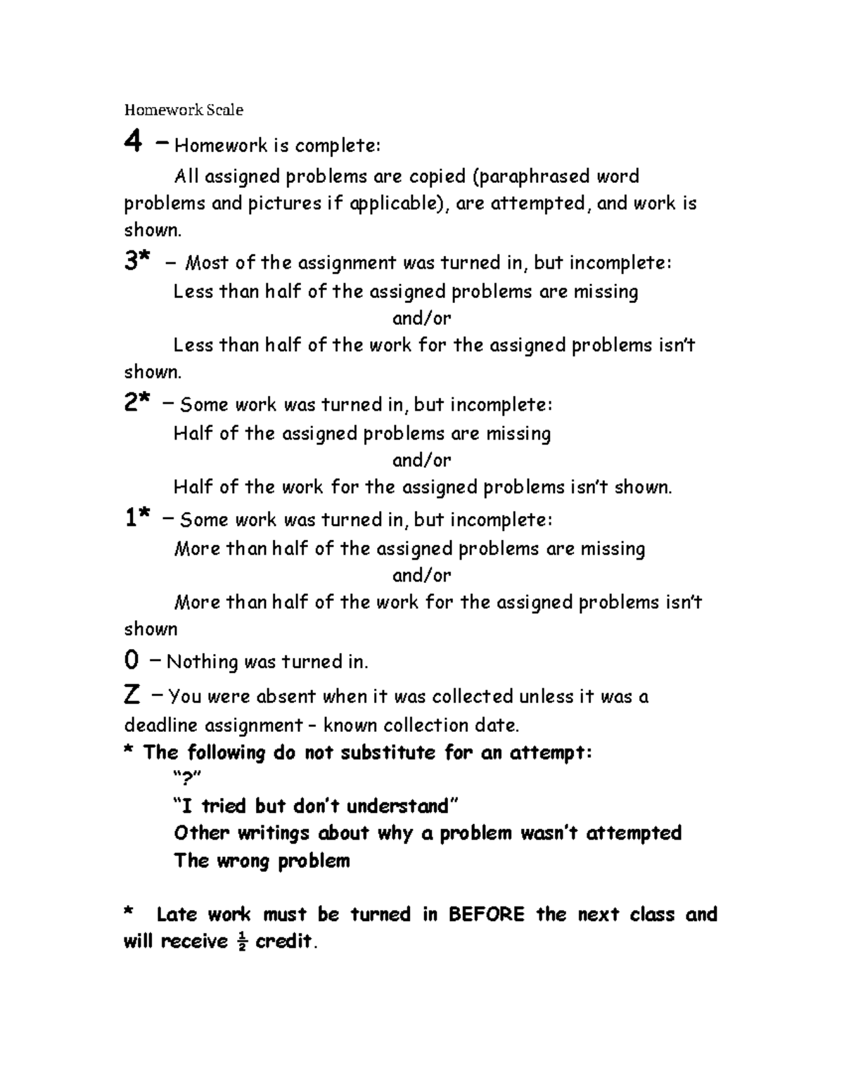 Homework Scale - 3* - Most of the assignment was turned in, but ...